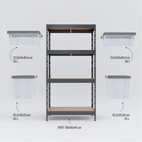 Régal RIVET PACK 180x90x45cm s plastových úložných boxů