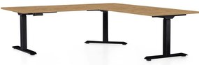 Výškově nastavitelný stůl OfficeTech Angle, 180 x 200 cm, černá podnož, dub kamenný
