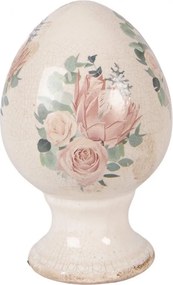 Béžové antik keramické vajíčko s květy Protea Eucalypt S - Ø 9*14 cm