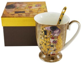 HOME ELEMENTS Porcelánový hrnek se lžičkou 280 ml, Klimt, Polibek zlatý