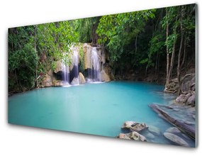 akrylový obraz Vodopád Les Jezero Příroda 100x50 cm