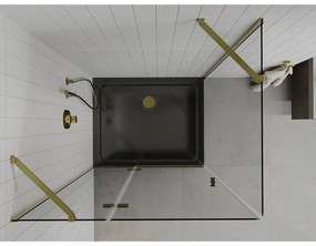 Mexen Roma sprchový kout s otočnými dveřmi 90 x 100 cm, Průhledné, Zlatá + sprchová vanička Flat, Černá - 854-090-100-50-00-4070