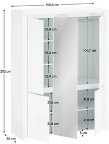 Kondela Skříň 5D se zrcadlem, bílý lesk, LINDY