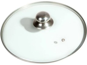 Skleněná poklička s nerezovým úchytem pr. 18 cm