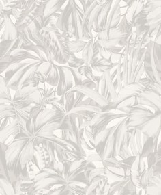 Šedo-bílá vliesová tapeta s listy, ZEN101, Zen, Zoom by Masureel