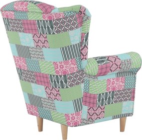 Křeslo ušák, látka patchwork M1, CHARLOT