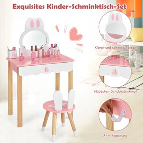 Costway Dětský toaletní stolek s taburetem Princess růžová + – 60 × 34 × 103 cm