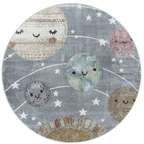 Dětský kusový koberec Funny kruh 2105 grey - průměr 120 cm