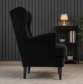křeslo relaxační, odpočinkové, ušák, kov/samet, 102x80x67 cm, černá/černá, Dekorino KR20260028