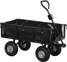 Zahradní vozík Outsunny s kapacitou 300 kg, transportní vozík s nafukovacími koly, odnímatelný kryt, rukojeť, přední náprava, zahradní vozík 114 L, už