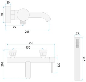 Nástěnná vanová baterie REA LUNGO Diamond, měď
