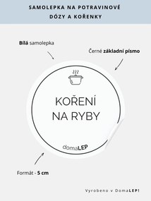 Samolepka na kořenky KOŘENÍ NA RYBY bílá 5 cm základní písmo