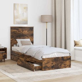 Postel s úložným prostorem se zásuvkou Kouřový dub 75 x 190 cm 3411261