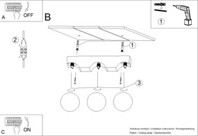 Stropní svítidlo Bulbo, 3x bílé skleněné stínítko, dřevo