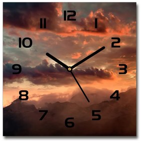 Wallmuralia Skleněné hodiny na stěnu Západ slunce hory 30x30 cm