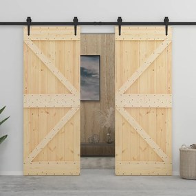 Posuvné dveře se setem kování 90 x 210 cm masivní borové dřevo,  3057588