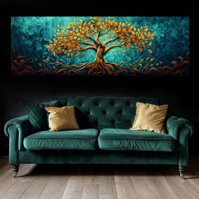 Obraz na plátně - Strom života Zlatý dotek FeelHappy.cz Velikost obrazu: 150 x 50 cm