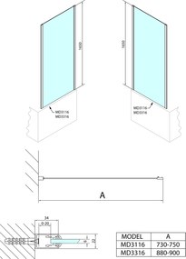 Polysan, DEEP sprchová boční stěna 900x1650mm, čiré sklo, MD3316