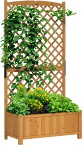 Zahradní záhon Outsunny s treláží a květináčem pro popínavé rostliny, květinová kultivace pro venkovní terasu, balkon 90x45x180 cm, přírodní dřevo | A