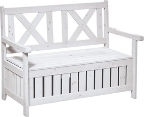 Outsunny úložná lavička pro 2 osoby, zahradní truhla s polštářem, bílá - 115 x 61 x 85 cm | Aosom