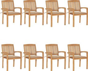 vidaXL Stohovatelné zahradní židle s poduškami 8 ks masivní teak [3073245] Barva: krémová