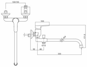 Mereo Zuna nástěnná baterie do byt. jádra 150 mm s ramínkem o 18 mm 330 mm bez příslušenství mosaz chrom CB60203Z