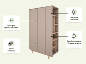 Designová šatní skříň s otevřeným regálem BASIC mocca