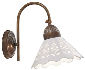 Il Fanale 065.19.OC Fior di Pizzo, nástěnné svítidlo v rustikálním stylu z antické mosazi a keramiky, 1x15W LED E27, výška 26cm