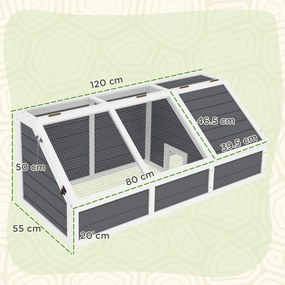 PawHut Dům pro suchozemské želvy s otevíratelnou panelou a 2 oddělenými prostorami, vyrobený z jedlového dřeva a pozinkované oceli, 120x55x50H cm, sv…