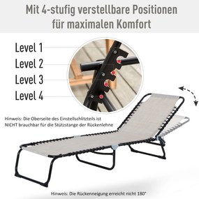Outsunny lehátko skládací zahradní lehátko 4stupňové nastavitelné opěradlo ocelová síťovina béžová 197x58x76 cm pro hodiny relaxace venku |