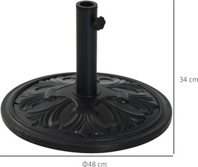 Stojan na slunečník Outsunny Ø48 x 34 cm pro slunečníky Ø35/Ø38/Ø48 mm, z plastu a cementu, starožitně černý, stabilní podpěra pro zahradu a terasu |