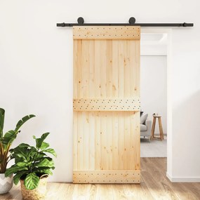Posuvné Dveře S Kováním 90 X 210 Cm Masivní Borové Dřevo