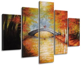 Gario Ručně malovaný obraz Po podzimním mostě - 5 dílný Rozměry: 150 x 70 cm