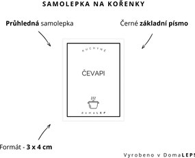 ČEVAPI - Samolepka na kořenky 3 x 4 cm - DomaLEP varianta: PRŮHLEDNÁ - základní písmo
