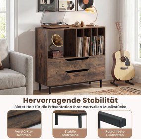 Costway Stojan na gramofon s 4 vinylovými přihrádkami a 2 zásuvkami