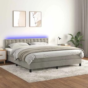 Box spring postel s matrací a LED světle šedá 160x200 cm samet 3134651