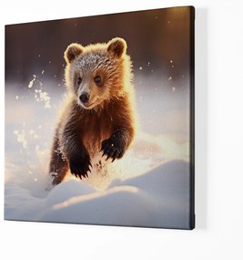 Obraz na plátně - Medvídě skotačí v zimní krajině FeelHappy.cz Velikost obrazu: 100 x 100 cm