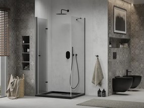 Mexen Lima, sprchový kout se skládacími dveřmi 90 (dveře) x 120 (stěna) cm, 6mm čiré sklo, černý profil + slim sprchová vanička černá s černým sifonem, 856-090-120-70-00-4070B
