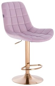 Velurová barová židle PARIS - světle fialová na zlaté podstavě
