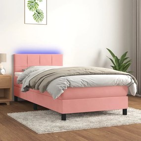 vidaXL Box spring postel s matrací a LED 100x200 cm samet [3134389] Barva: Tmavě moddrá