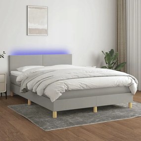 Box Spring Postel S Matrací A Led Textil Světle Šedá Hladký design 140 x