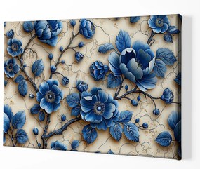 Obraz na plátně - Modré kvítky na krémové zdi FeelHappy.cz Velikost obrazu: 150 x 100 cm