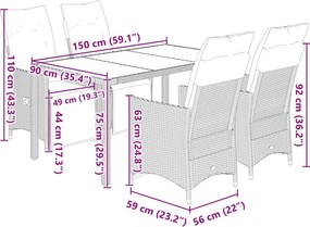 5dílný zahradní bistro set s poduškami černý polyratan 3276961
