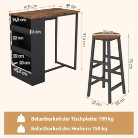 Costway Kuchyňský stůl se 2 stoličkami, prostorově úsporný bistro jídelní set