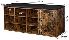 Goleto Lavice na boty 9 otevřenými přihrádkami a polstrováním| Rustikální hnědá