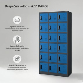 Zaměstnanecká skříňka s přihrádkami antracitově-modrá: KAROL, 900 x 1850 x 400 mm