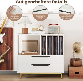 Costway Stojan na gramofon s 4 vinylovými přihrádkami a 2 zásuvkami Retro