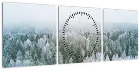 Obraz - Zasněžené vrcholky lesů (s hodinami) (90x30 cm)