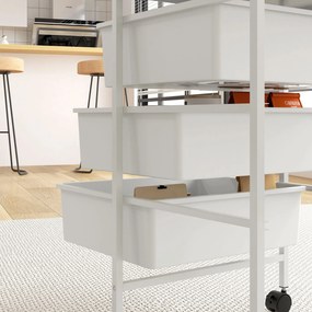 HOMCOM Kolečkový Úložný Vozík 3-Tier Kuchyňský Vozík se 3 Košíky pro Skladování a Ocelovým Rámem do Jídelny a Koupelny 40,8x33,5x60,5 cm Bílý