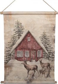 Vánoční vintage nástěnná mapa se zasněženou chaloopkou - 55*3*75 cm